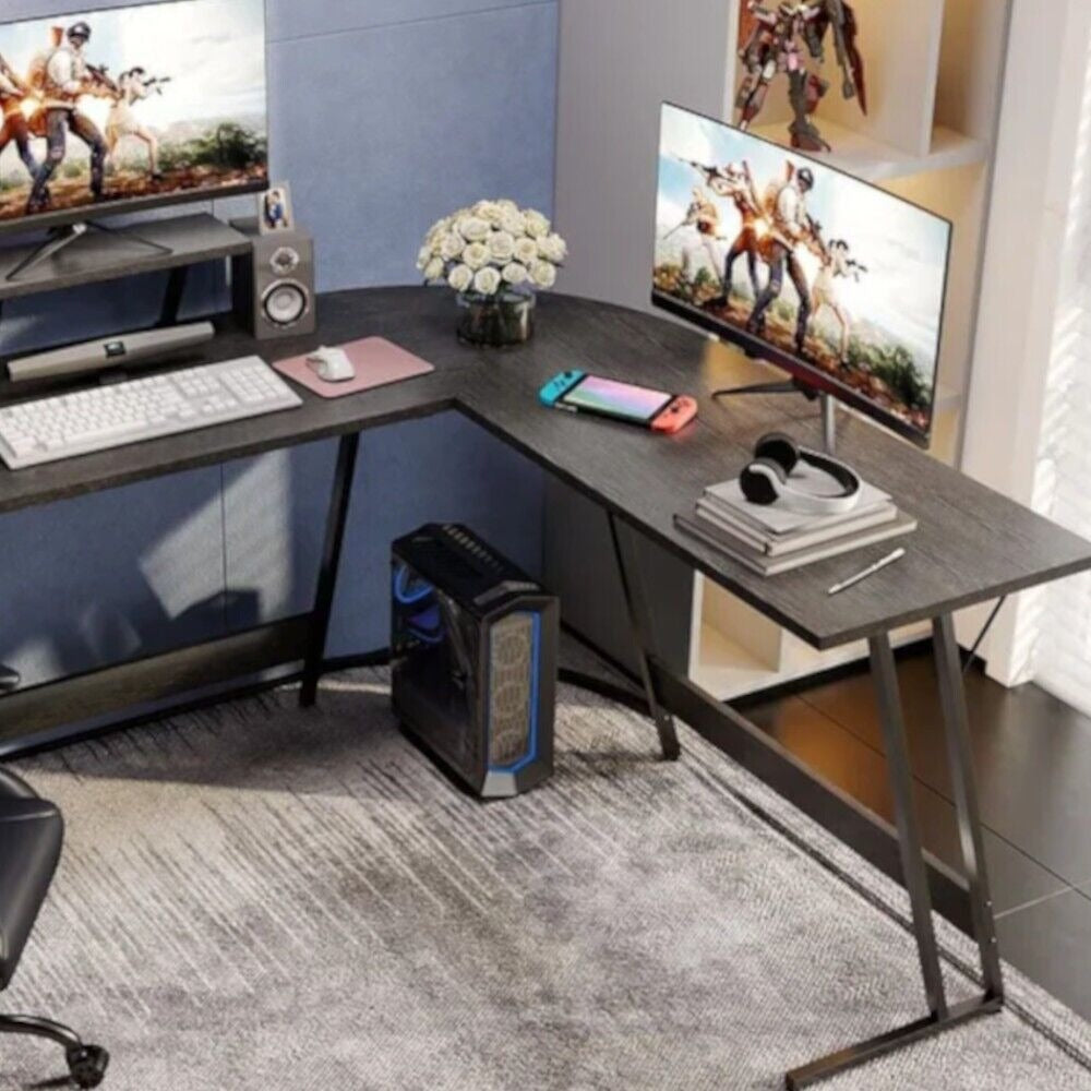 Style & Function: Black Wood Finish L-Shaped Corner Computer Gaming De ...