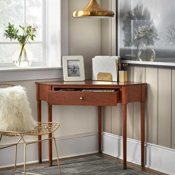 Corner Desk - Mid-Century Style Reading Writing Study in Walnut Finish ...