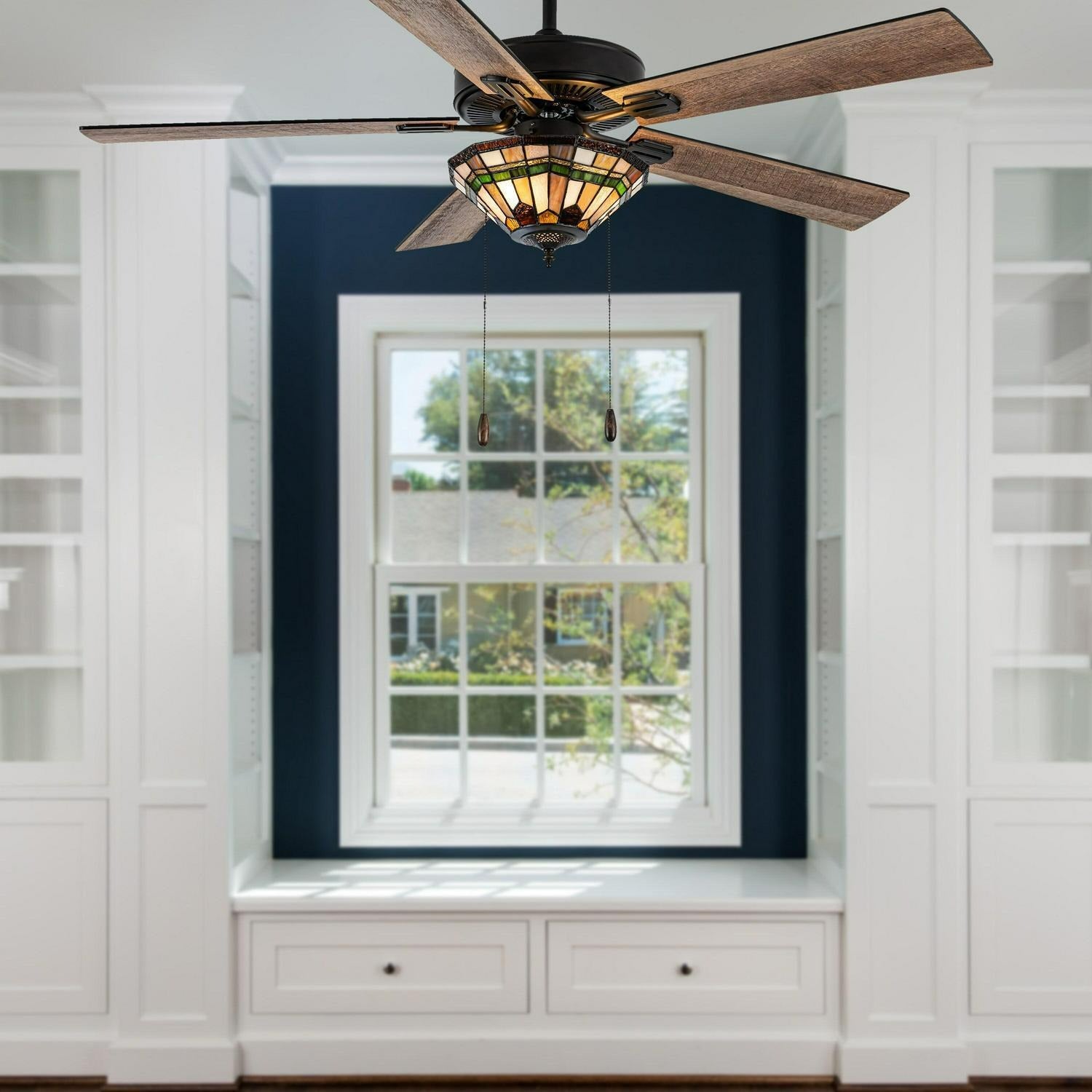 Ceiling Fan Amber and Green Stained Glass Oil-Rubbed Bronze 52in 3-Lig ...