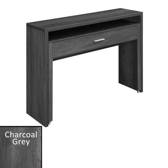 Black Finish Expandable Sliding Desk With Console and Drawer Computer ...