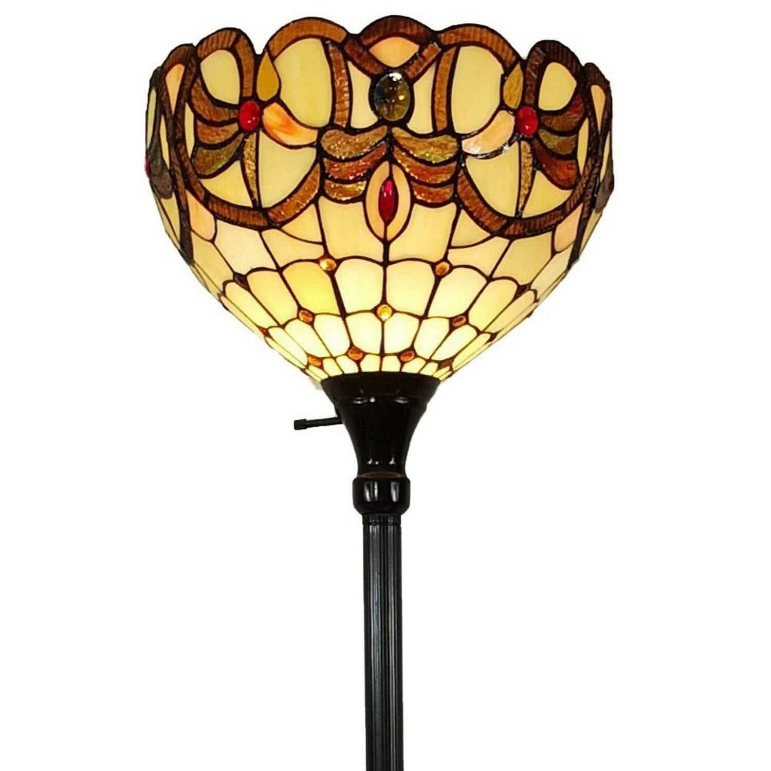 Tiffany Style Floor Lamp Torchiere Standing 72in Tall Stained Glass Re ...