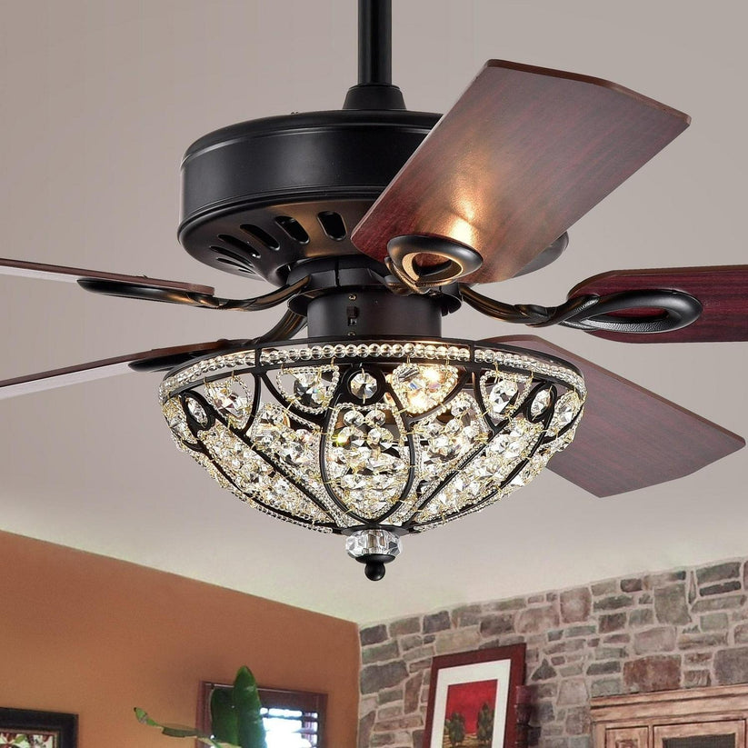 52-inch 5 Blade Crystal Bowl Shade Ceiling Fan with Remote Control ...