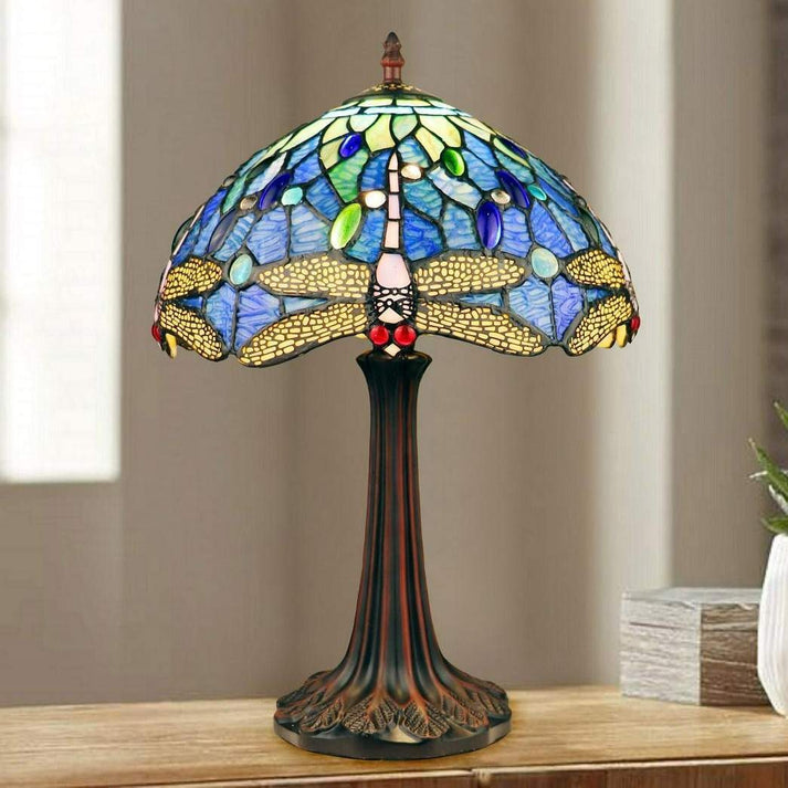 Blue Tiffany Style Stained Glass Dragonfly Design 1-Light Table Lamp 1 ...