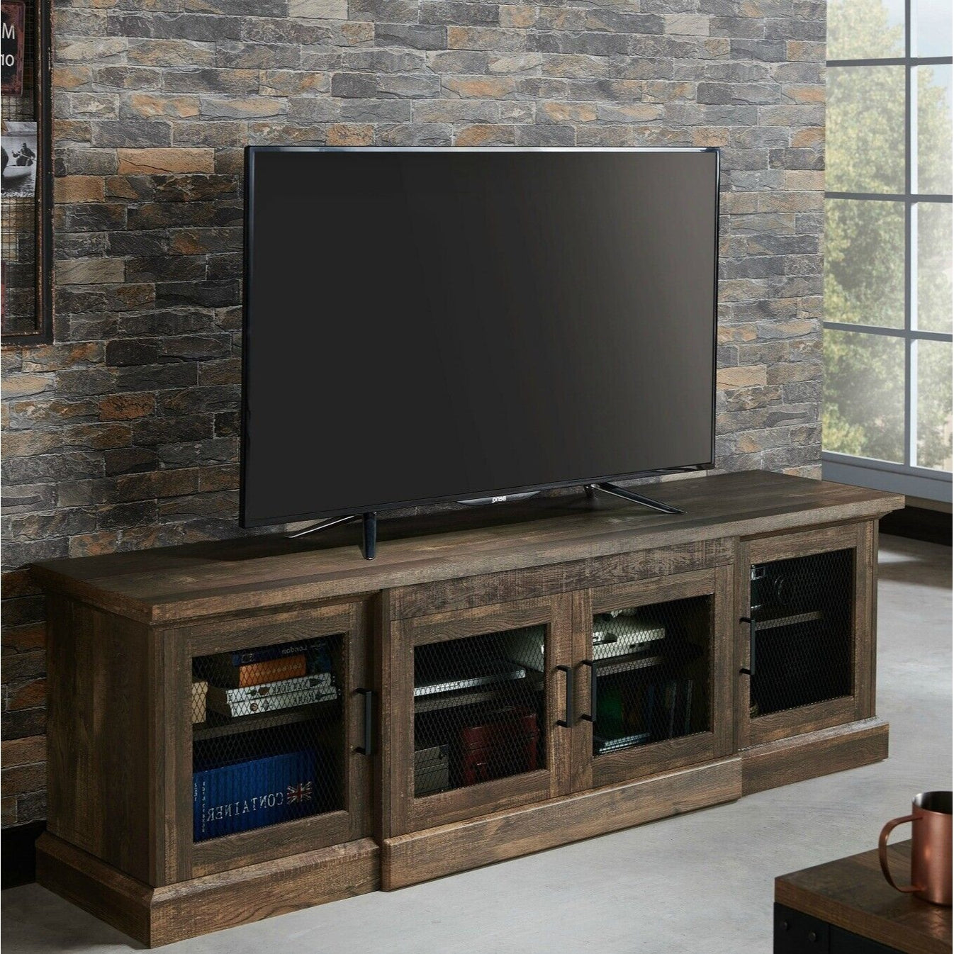 Reclaimed Oak Finish Rustic Style TV Stand Entertainment Center 5.6ft ...