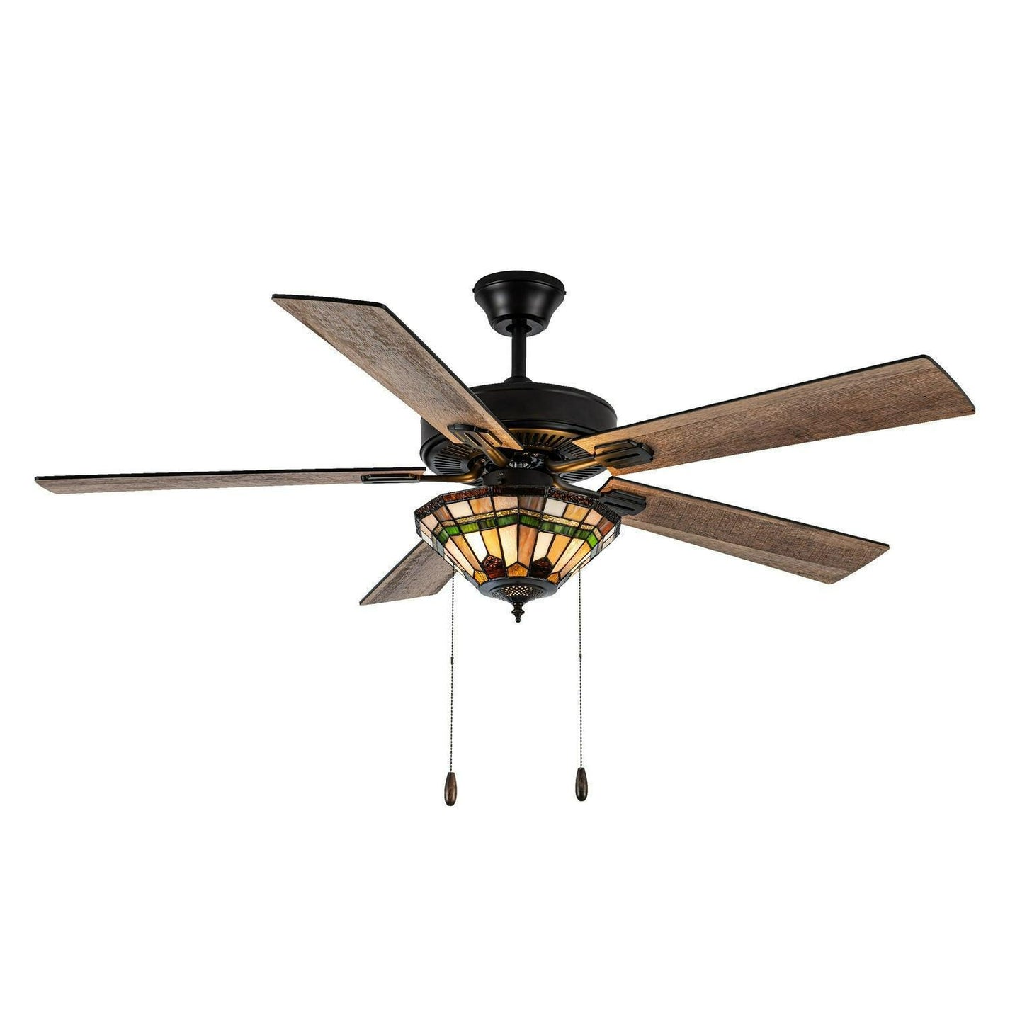 Ceiling Fan Amber and Green Stained Glass Oil-Rubbed Bronze 52in 3-Lig ...